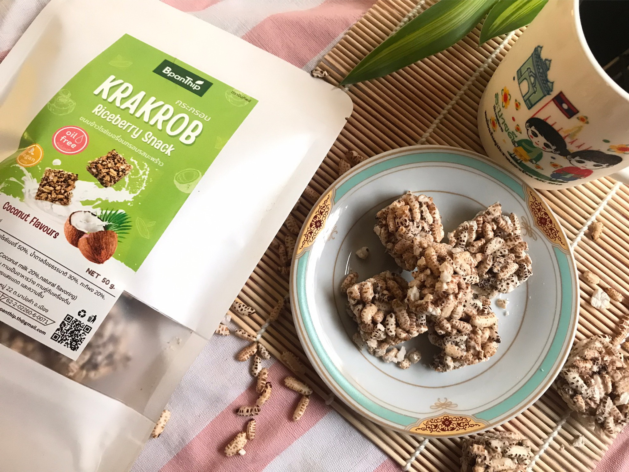 Krakrob Riceberry Snack Coconut Flavours in Thailand - HappyLyfe